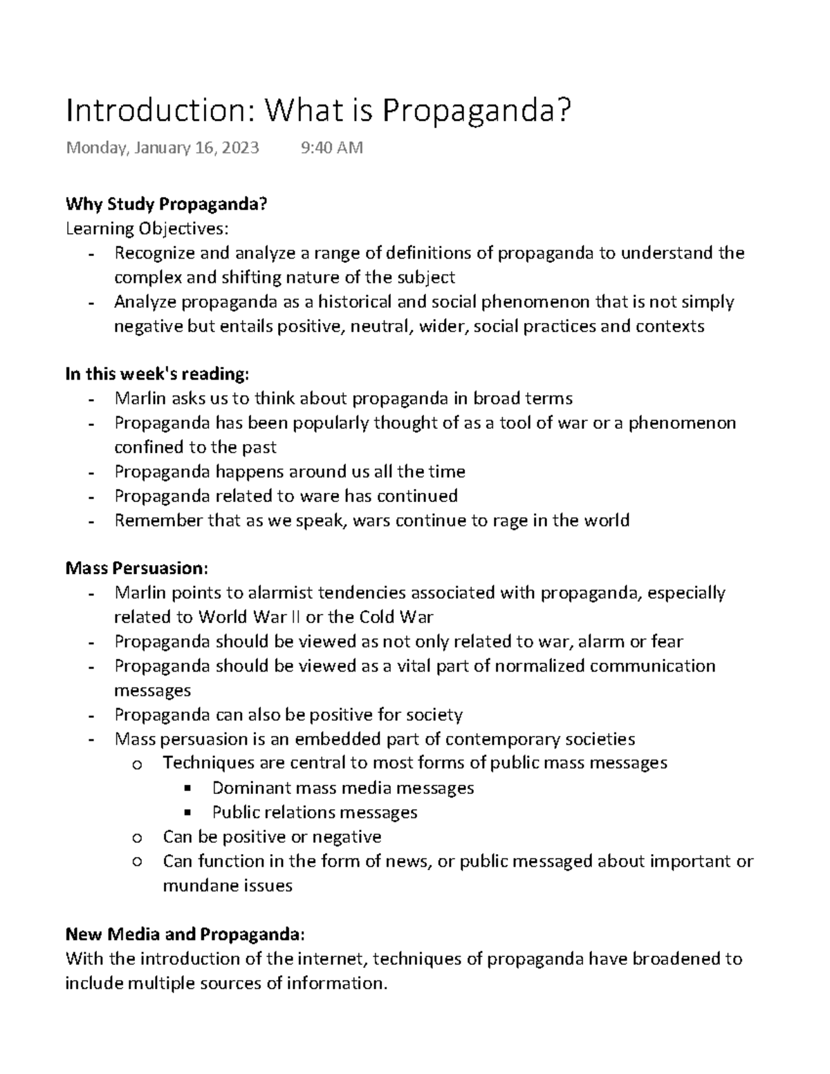 L1 - Introduction What is Propaganda - Why Study Propaganda? Learning ...