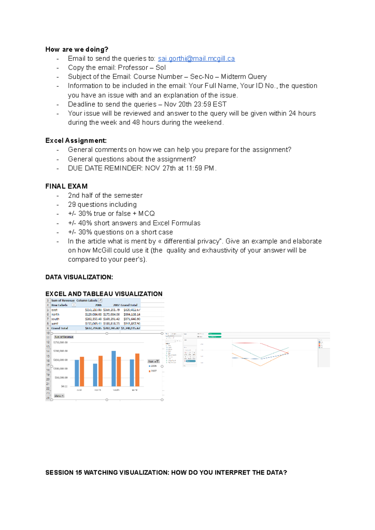Session 20 DATA Visualization WITH Tableau LIVE Intro - How are we doing? - Email to send the ...