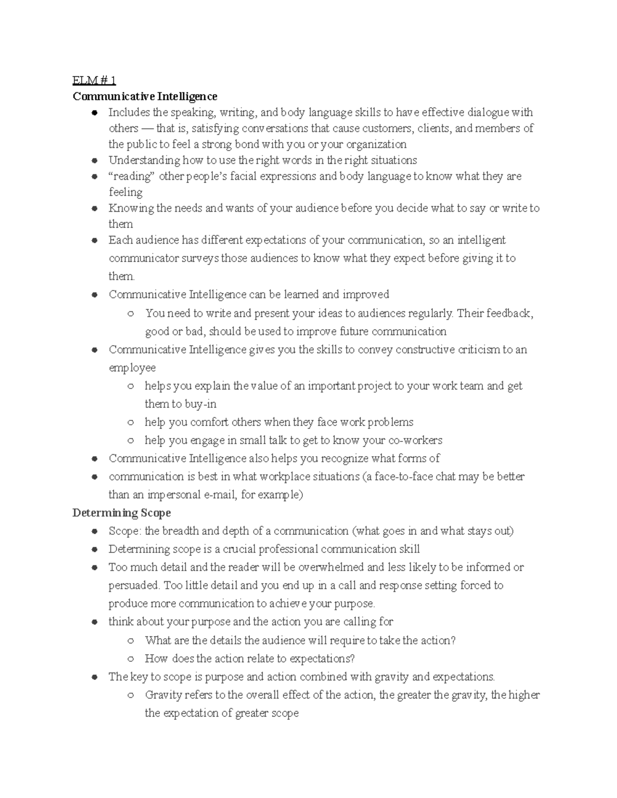 ELM #1 Notes from Ametros Learning Modules - ELM # 1 Communicative ...