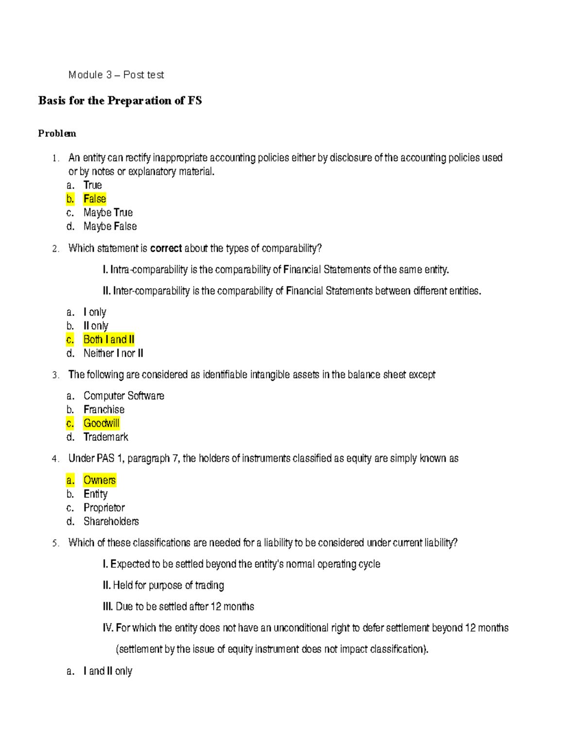 Module-3 cfas - CFAS - Module 3 – Post test Basis for the Preparation ...