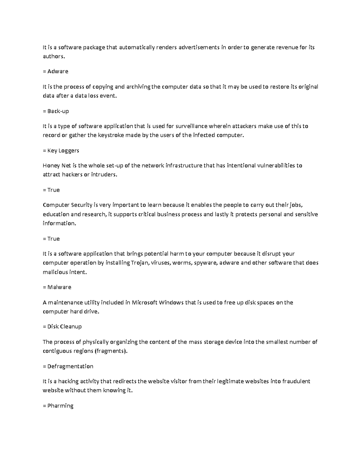 Introduction to computing Final Quiz 2 - It is a software package that ...