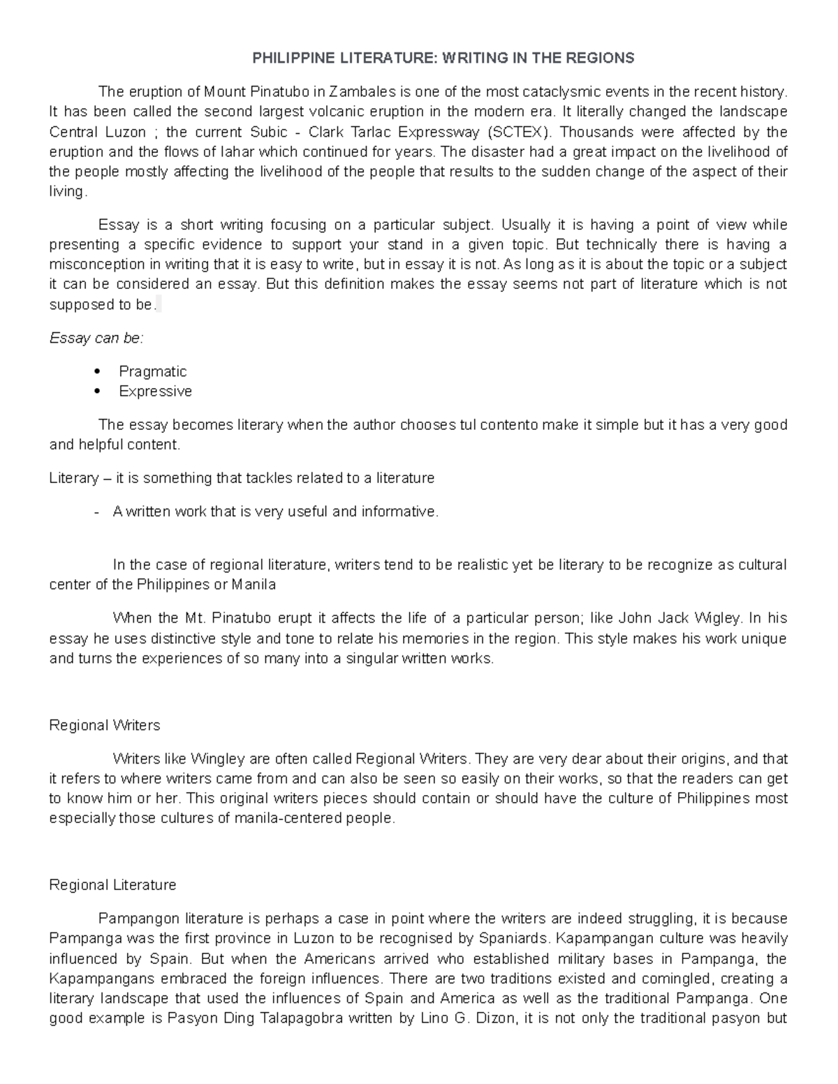 Philippine Literature: Writing in regions - PHILIPPINE LITERATURE ...