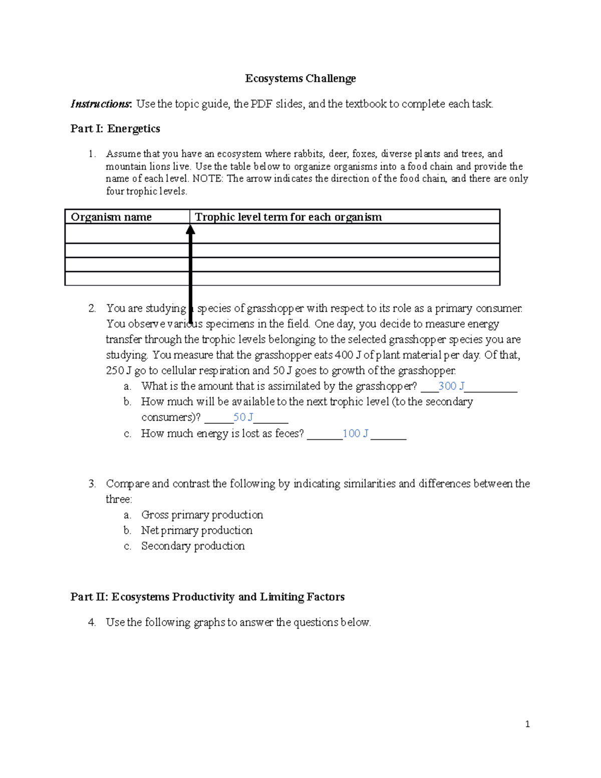 Ecosystems Challenge - Ecosystems Challenge Instructions : Use the ...