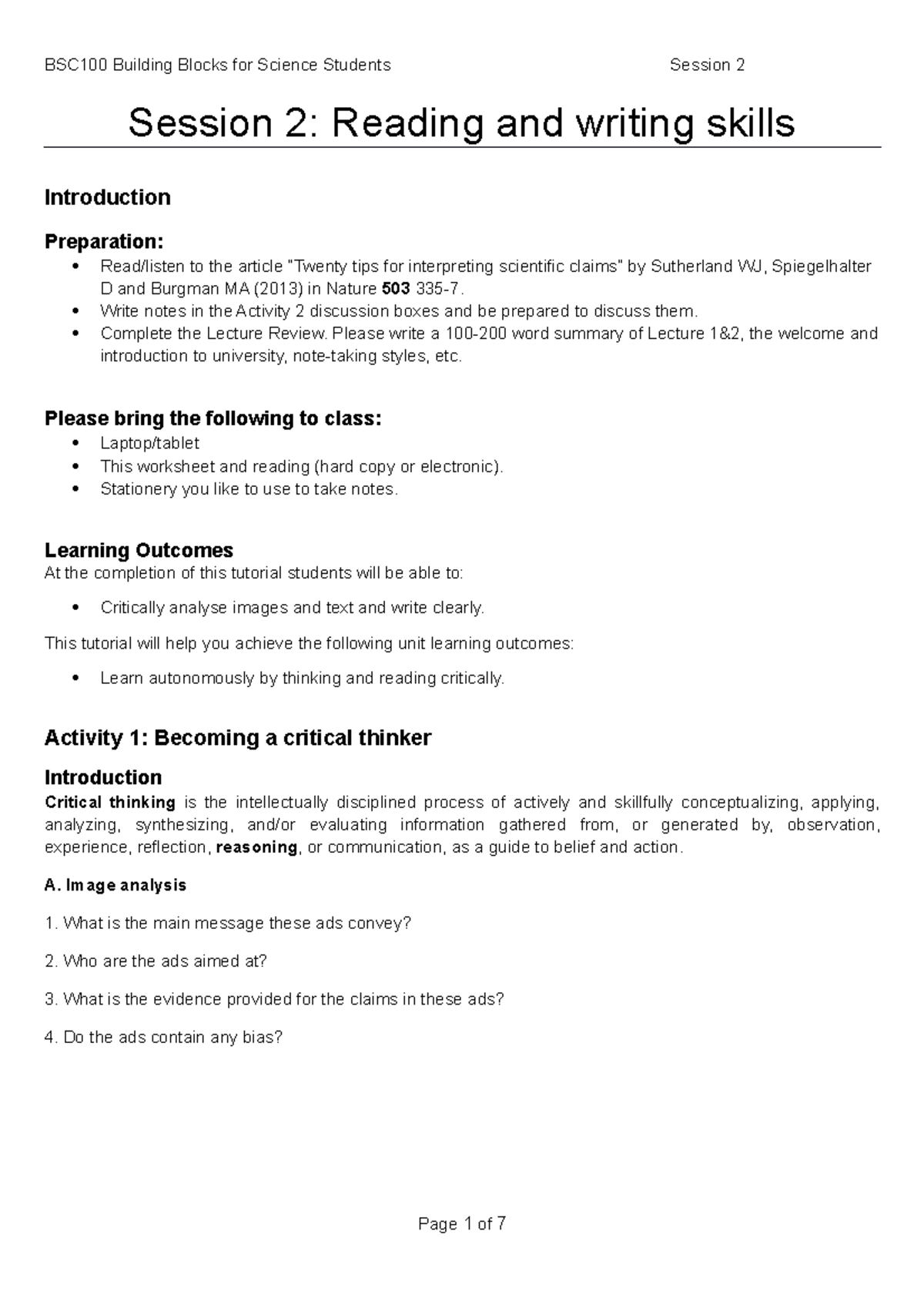 Tutorial 2 handout - Session 2: Reading and writing skills ...
