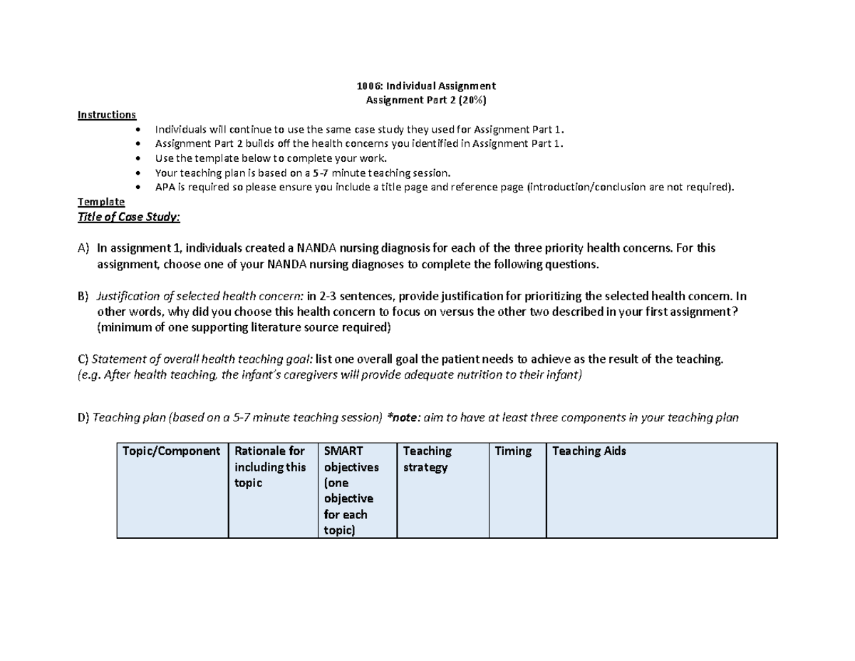 Assignment Part 2 1006 Instructions and Rubric - 1006: Individual Assignment Assignment Part 2 ...