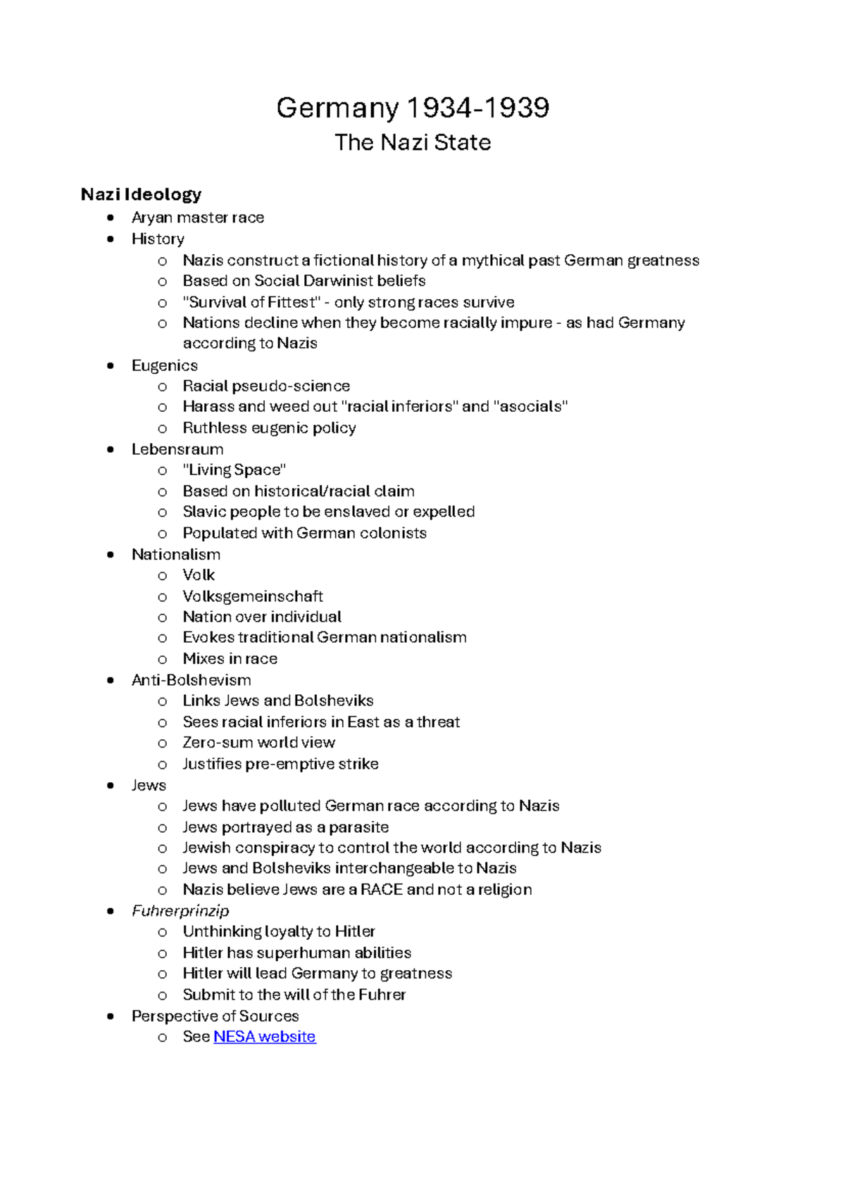 Germany 1934-1939 - Germany 1934- The Nazi State Nazi Ideology Aryan ...