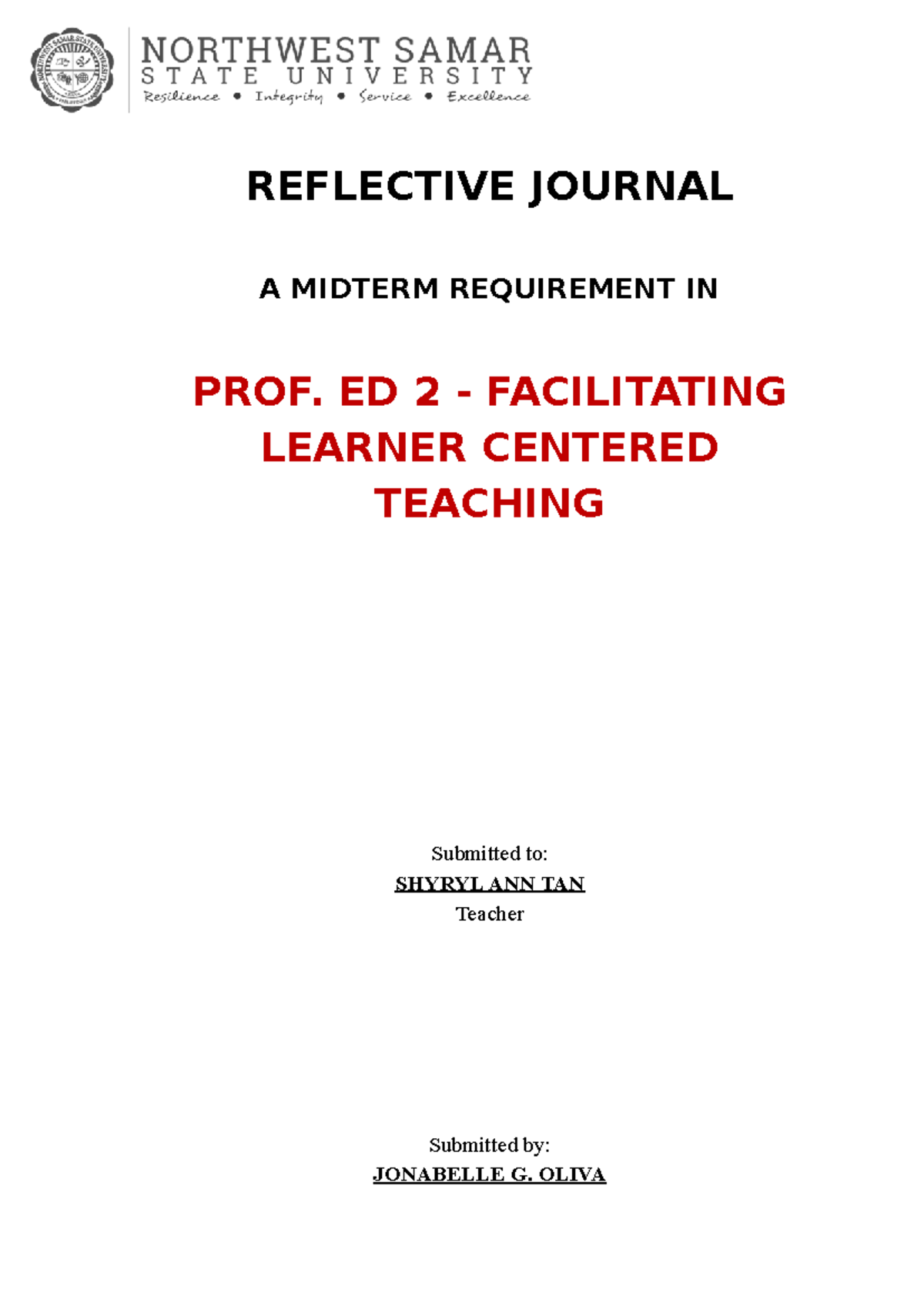 Reflective Journal PROF ED 2 - REFLECTIVE JOURNAL A MIDTERM REQUIREMENT ...