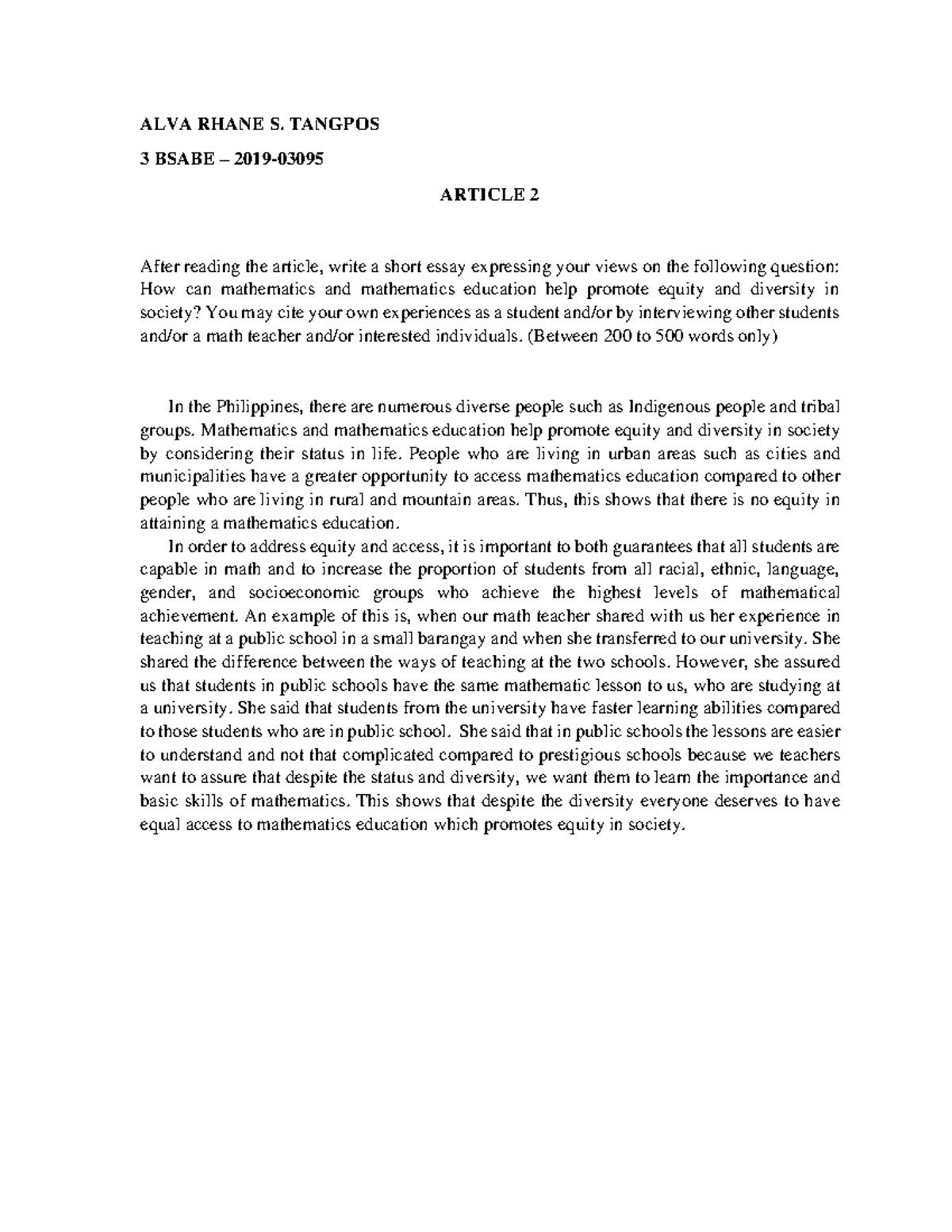 Tangpos issue And Trends(Article 2) - ALVA RHANE S. TANGPOS 3 BSABE ...