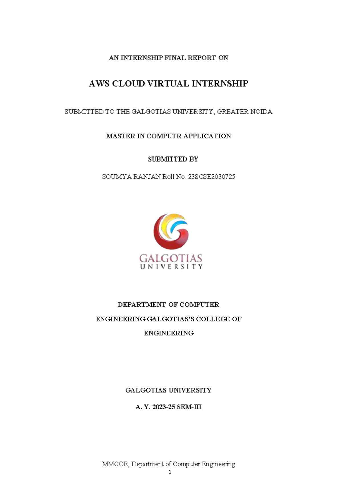 Vicky AWS report - it is good - AN INTERNSHIP FINAL REPORT ON AWS CLOUD VIRTUAL INTERNSHIP ...