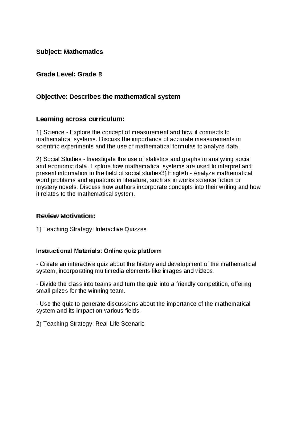 Lesson plan - I'm note sure but I hope it will help - Subject ...