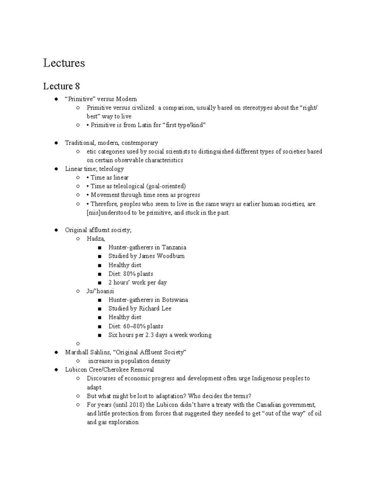 Anthro Keyterms - Lectures Lecture 8 “Primitive” versus Modern ...