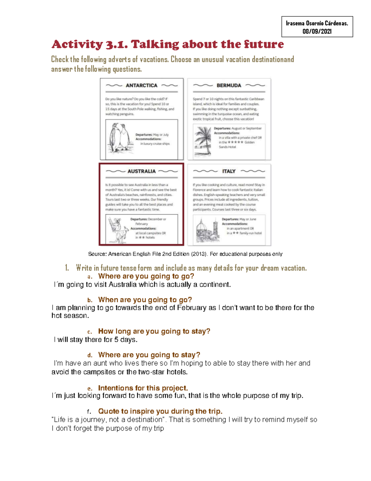 Activity 3. Modulo 1. Talking about the future - Activity 3. Talking ...