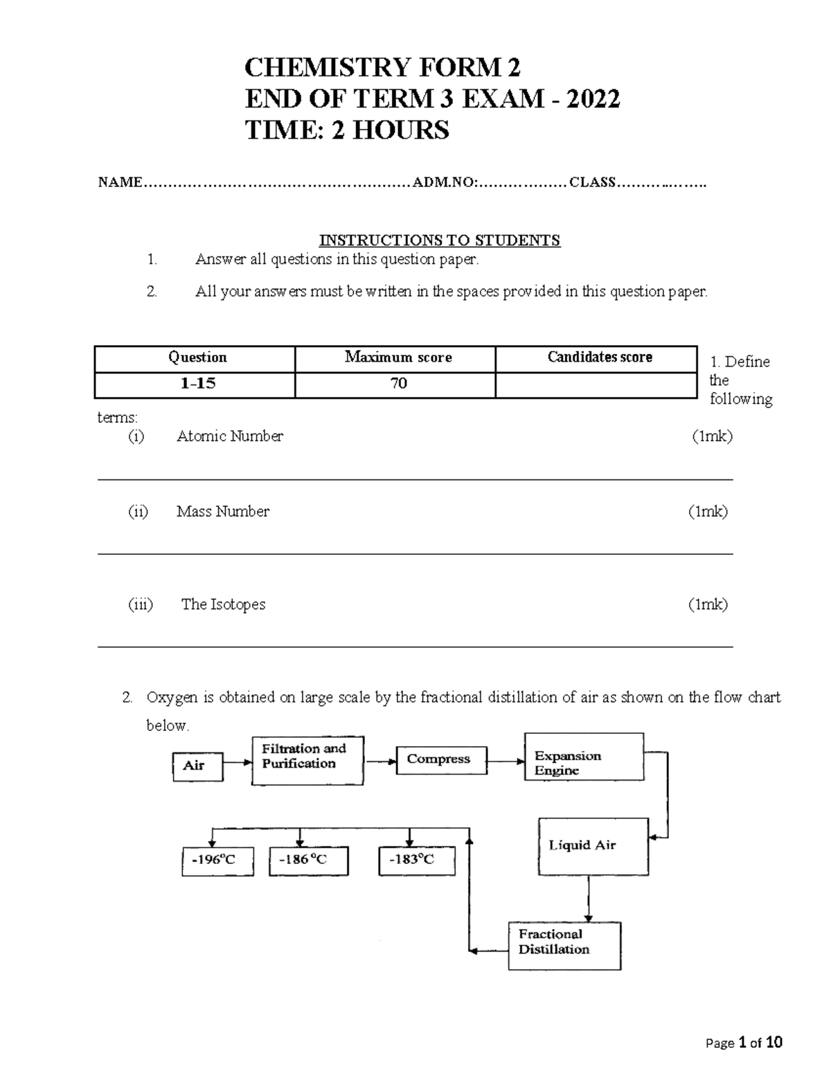 CHEM-F2-QN - Revision for form two - CHEMISTRY FORM 2 END OF TERM 3 ...
