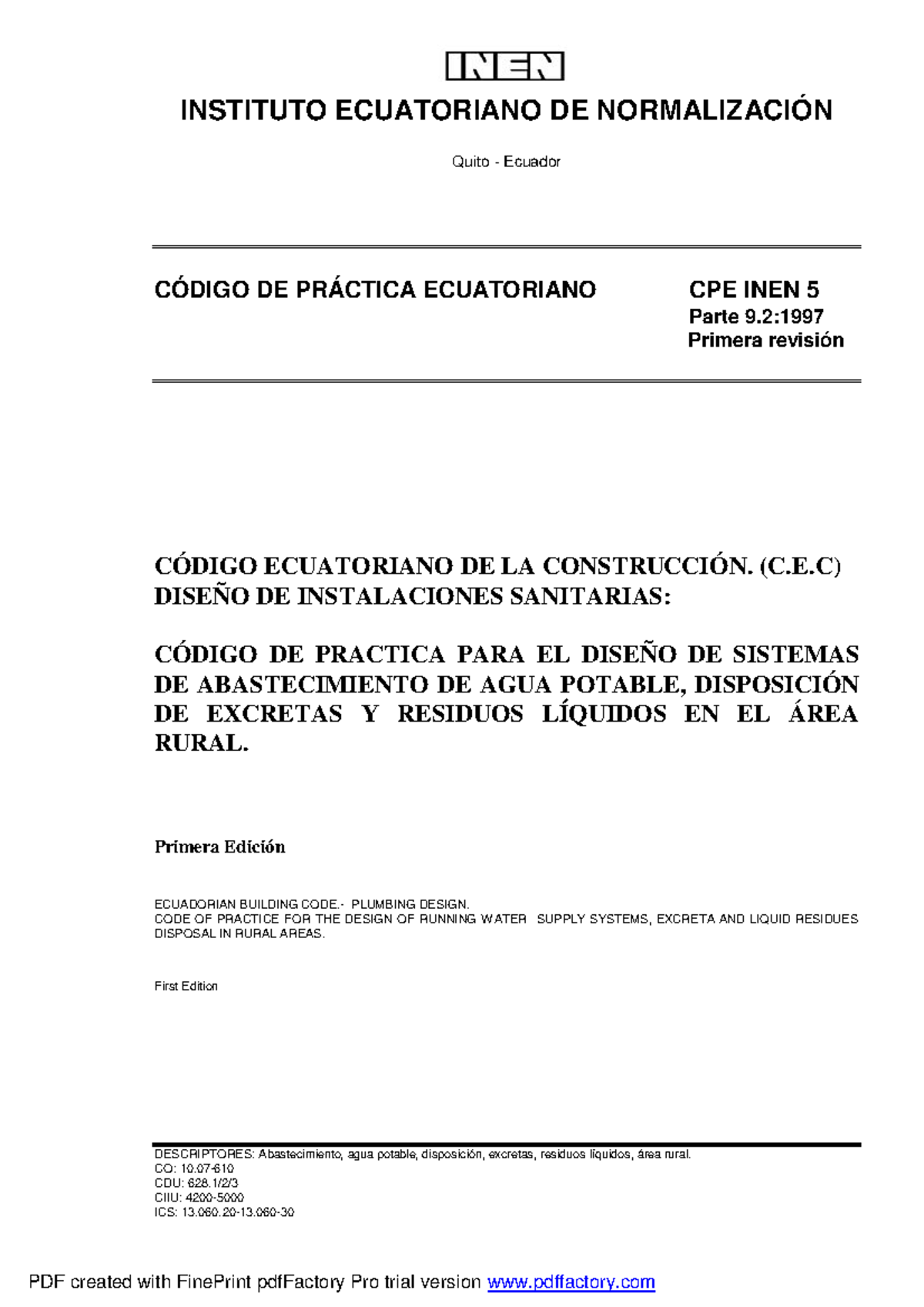 Inen para menos de 1000 habitantes - INSTITUTO ECUATORIANO DE ...