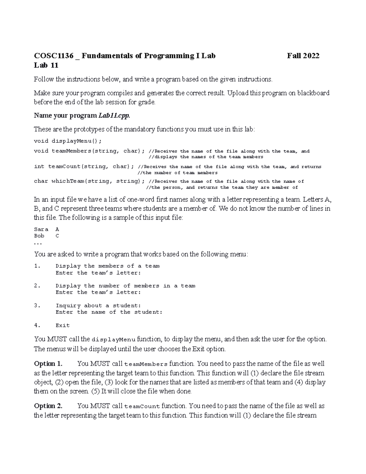 Fall22 1136 Lab11 - 11223456 - COSC1136 _ Fundamentals of Programming I Lab Fall 2022 Lab 11 ...