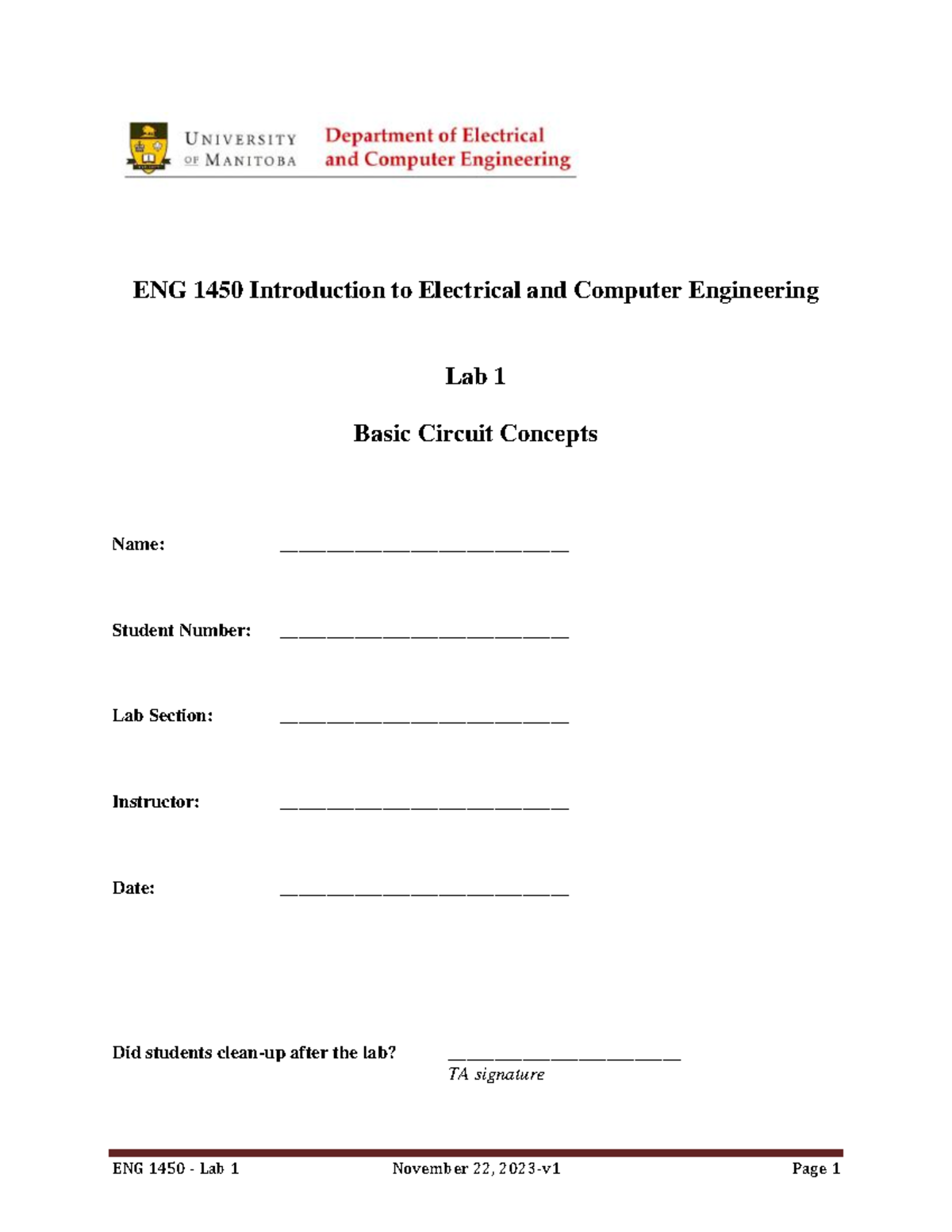 Lab 1 instructions 2023 fall - ENG 1450 Introduction to Electrical and Computer Engineering Lab ...
