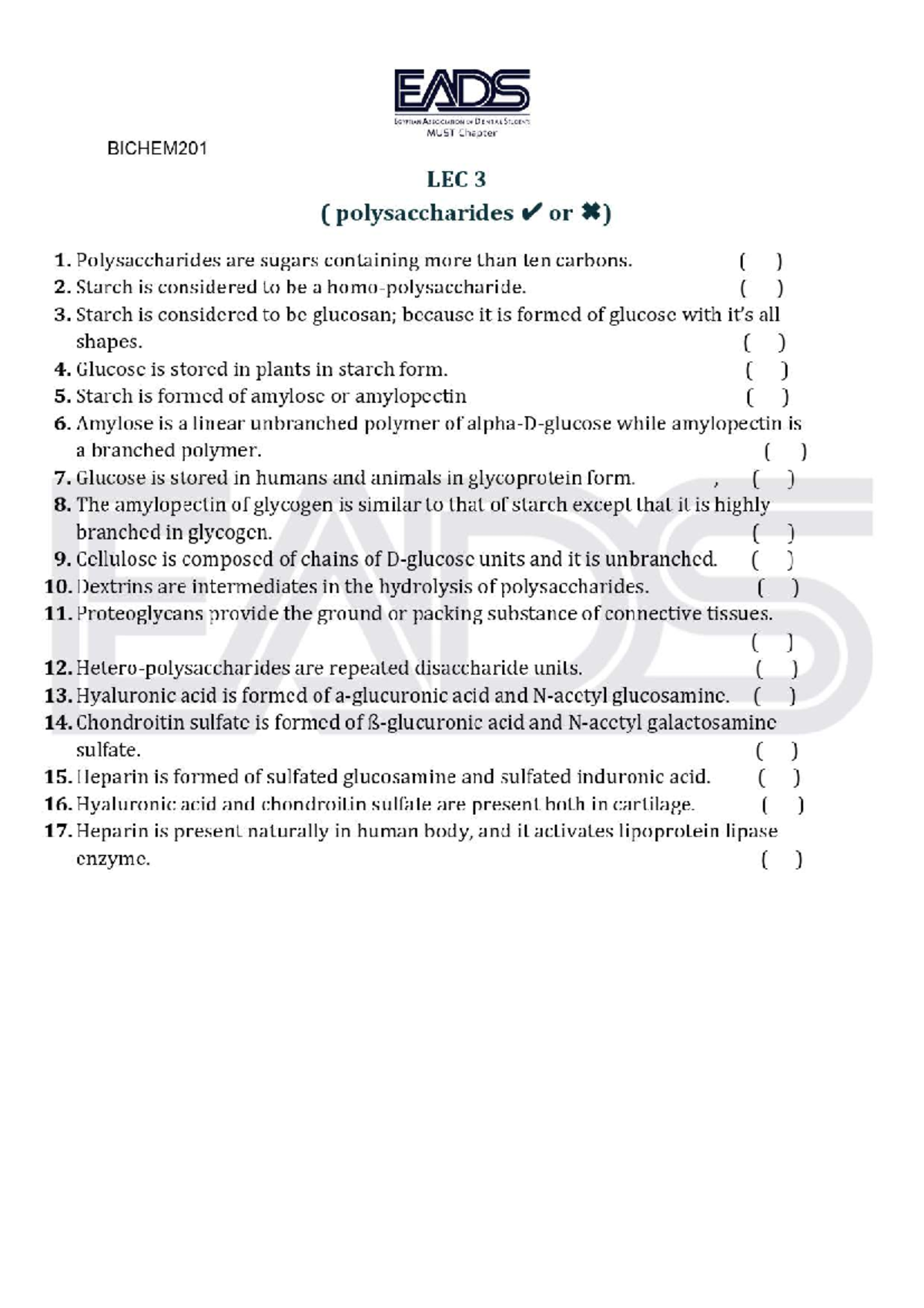 Bichem 201 Lec 3 (EADS) - Biochemistry (3) - Studocu