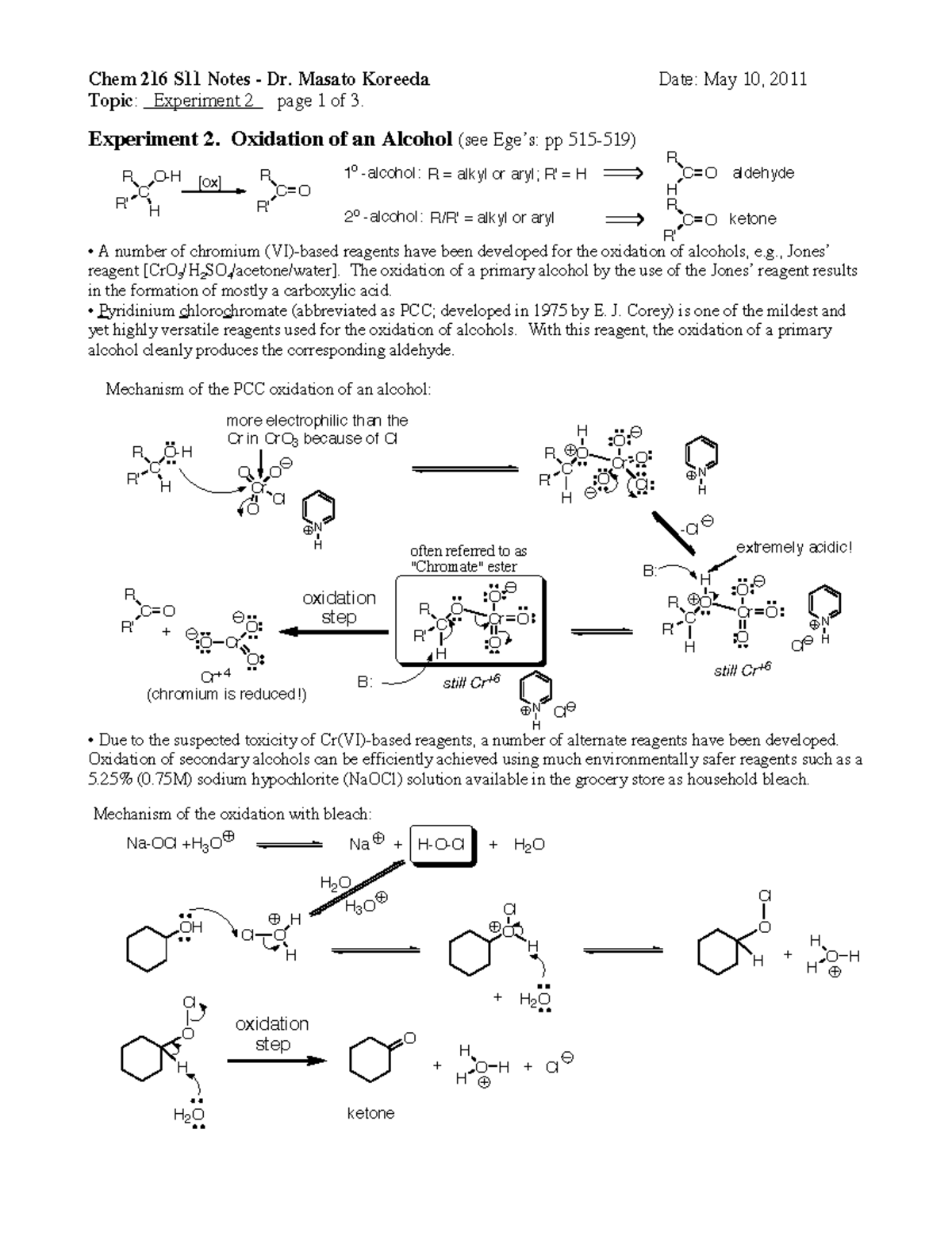 216 S11-Expt 2 - lab report - Chem 216 S11 Notes - Dr. Masato Koreeda ...