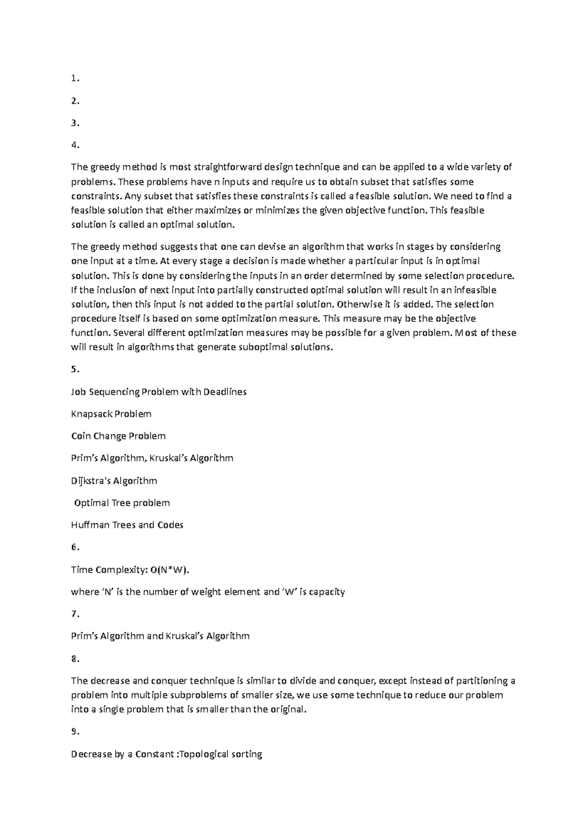 Assignment 2daa - Lecture notes - 1. 2. 3. 4. The greedy method is most ...