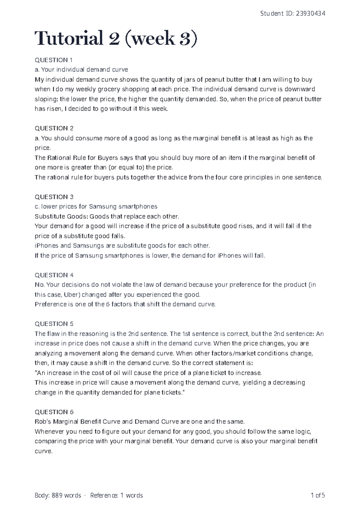 Cadmus Submission Tutorial 2 (Week 3) - Tutorial 2 (week 3) QUESTION 1 a. Your individual demand ...