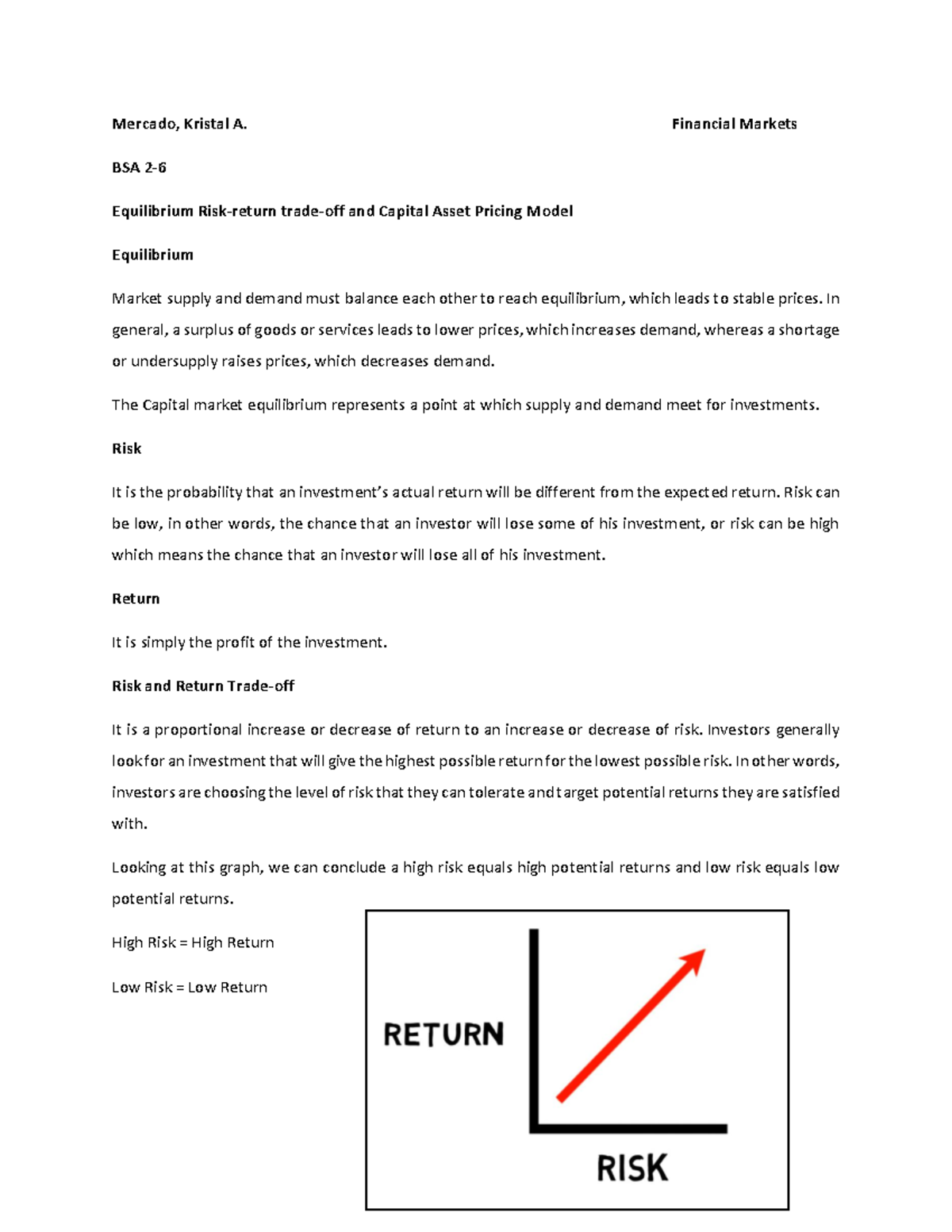 Equilibrium Risk Return trade off and CAPM - Mercado, Kristal A ...