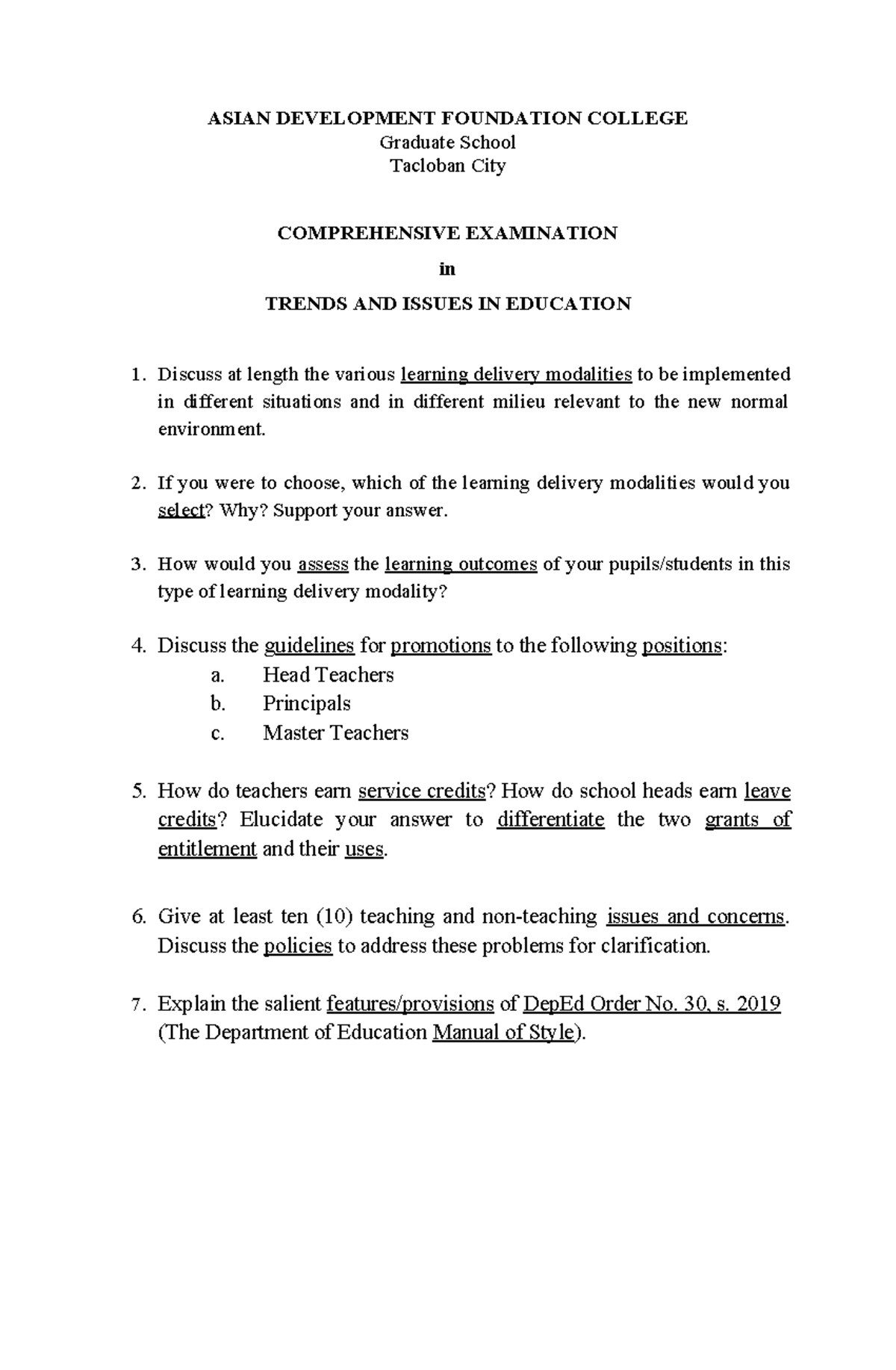 Trends AND Issues IN Education - ASIAN DEVELOPMENT FOUNDATION COLLEGE ...