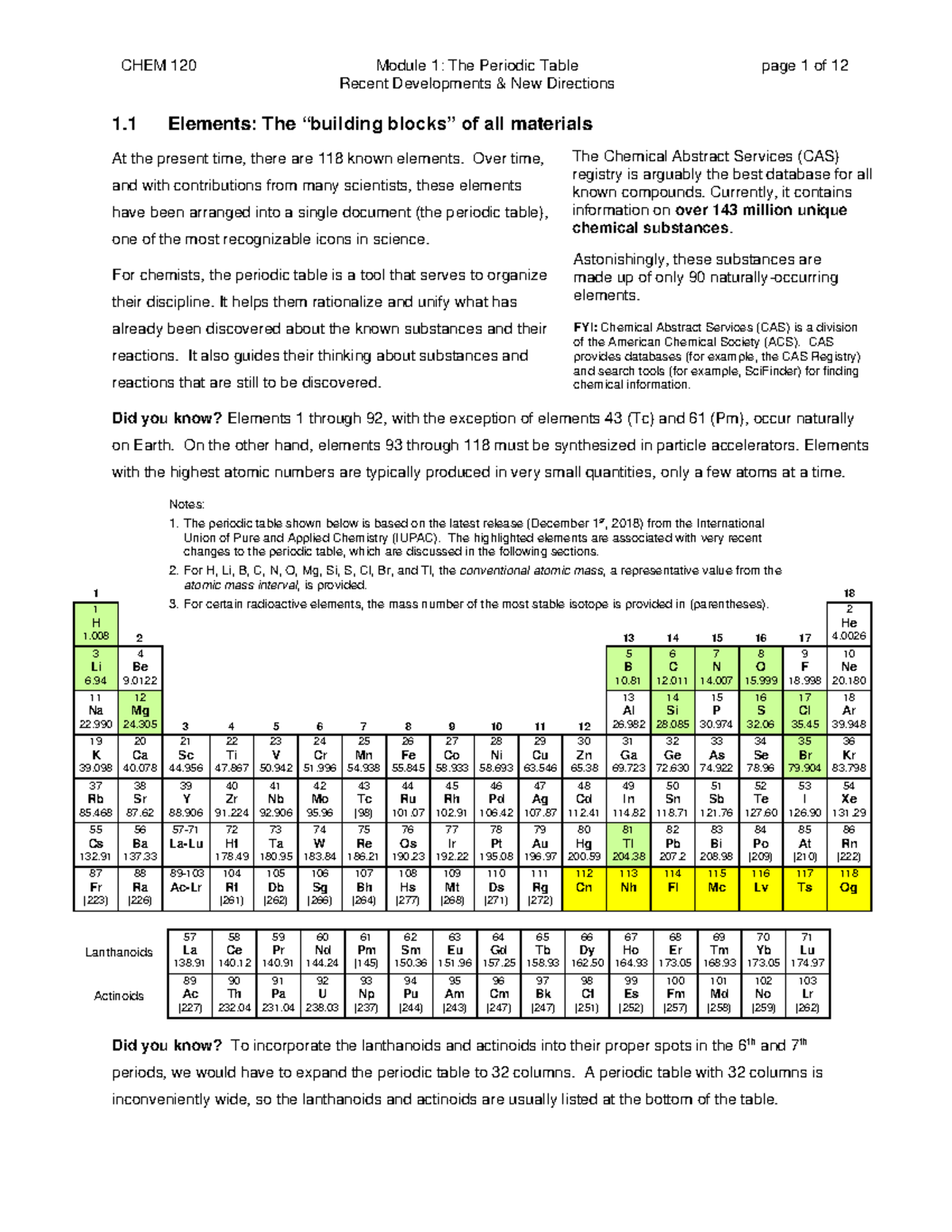 3 c120 module 1 f21 - Recent Developments & New Directions 1 Elements ...