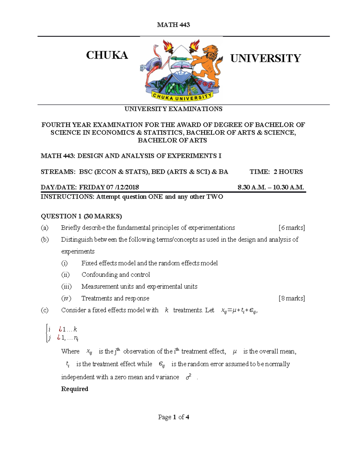Math 443 - Math - CHUKA UNIVERSITY UNIVERSITY EXAMINATIONS FOURTH YEAR ...