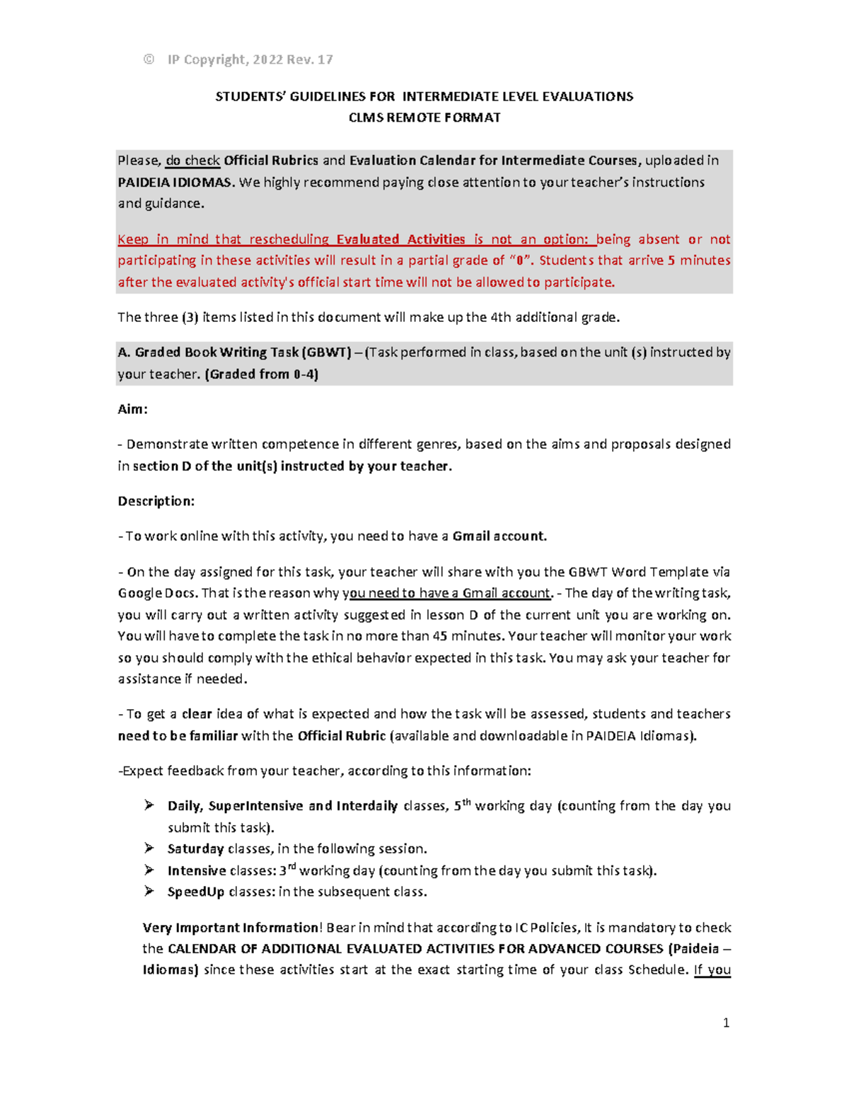 Rev. 17 SS Guidelines FOR Intermediate Level Evaluations - STUDENTS’ GUIDELINES FOR INTERMEDIATE ...