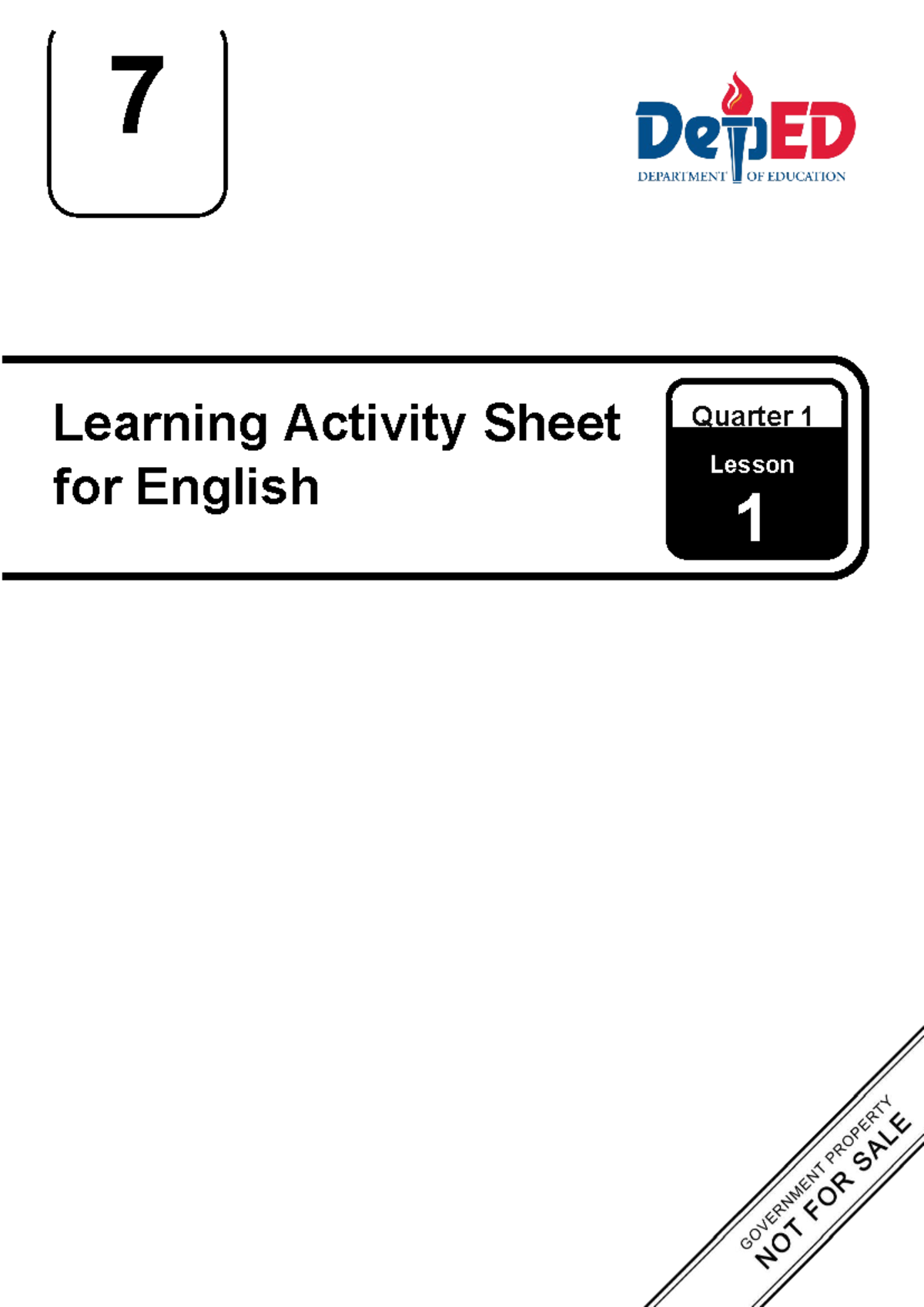 Q1 WS English 7 Lesson 1 Week 1 - 7 Learning Activity Sheet for English Quarter 1 Lesson 1 - Studocu
