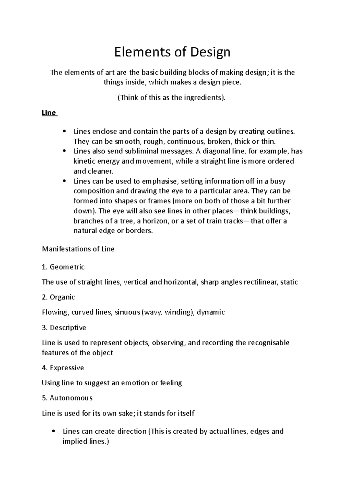 Elements of Design - Elements of Design The elements of art are the ...