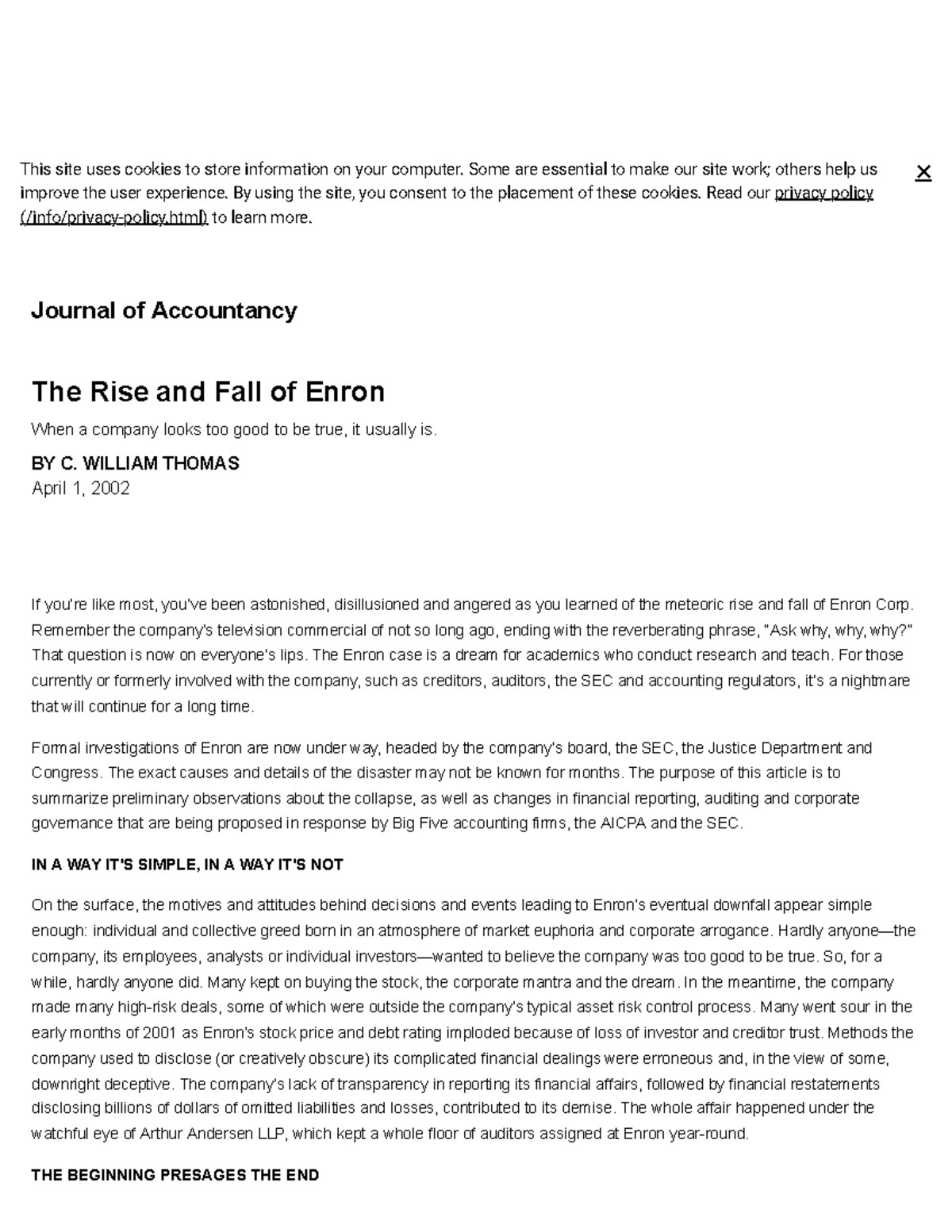 The Rise and Fall of Enron - This site uses cookies to store ...