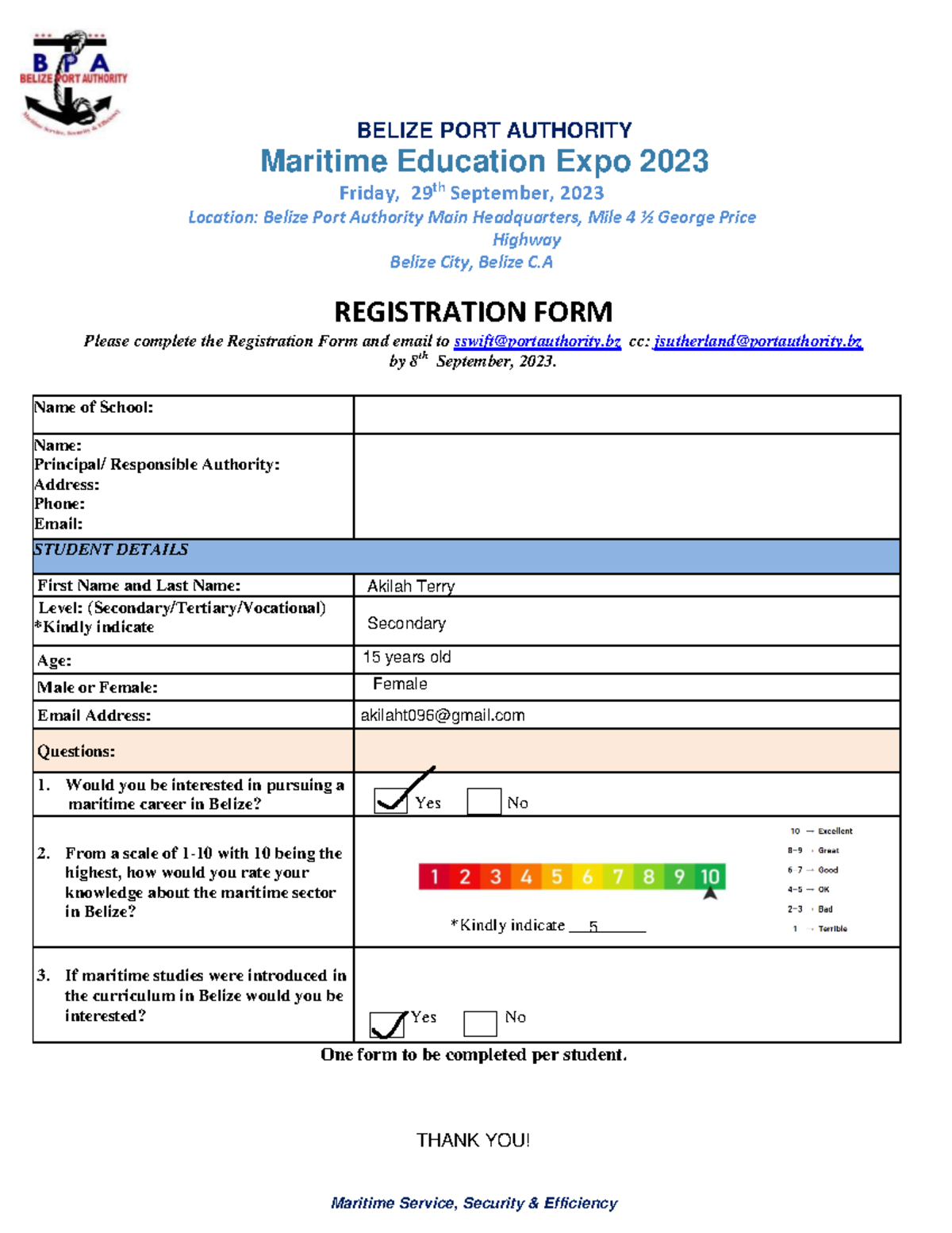 Registration Form-Outreach - BELIZE PORT AUTHORITY Maritime Education ...