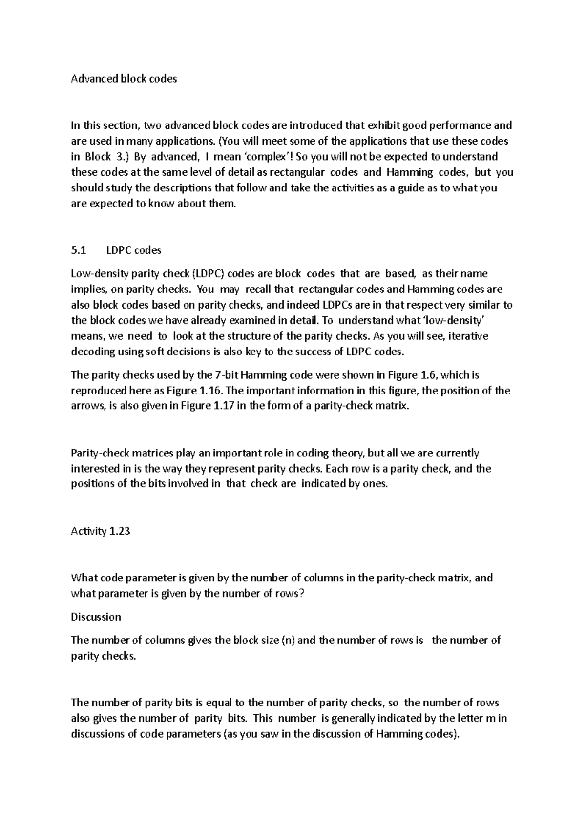 Block 2 - part 1 - 5.1, 5 - Advanced block codes In this section, two ...