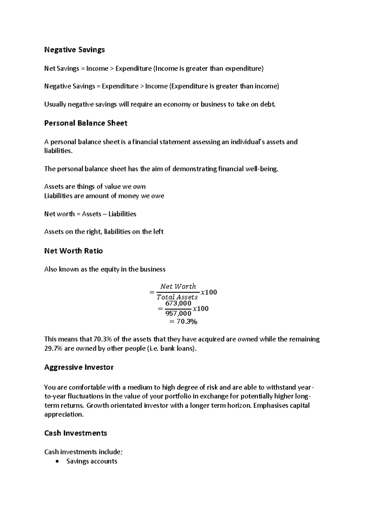 AFM103 Summary - Negative Savings Net Savings Income Expenditure ...