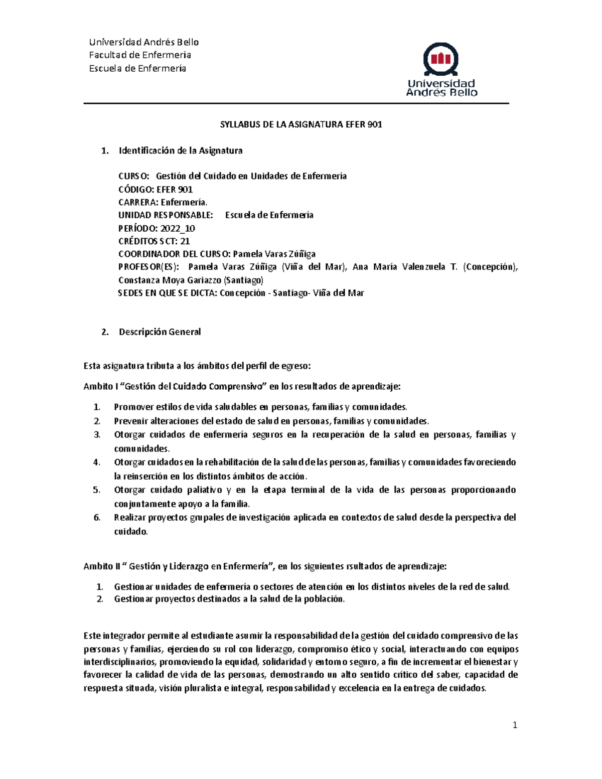 Gestión DEL Cuidados EN Unidades DE Enfermería EFER 901 - Facultad de ...