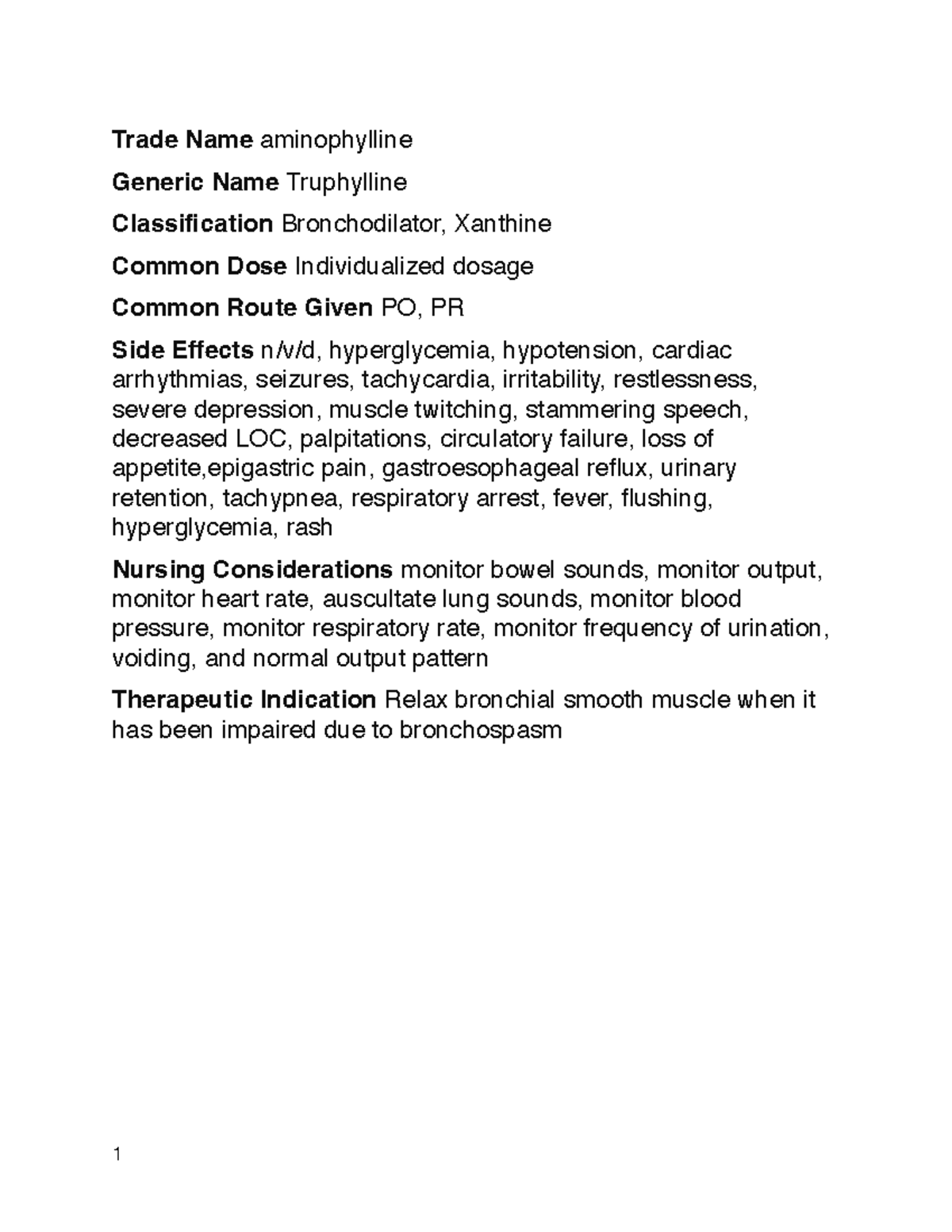 Aminophylline - Drug Study - Trade Name aminophylline Generic Name ...