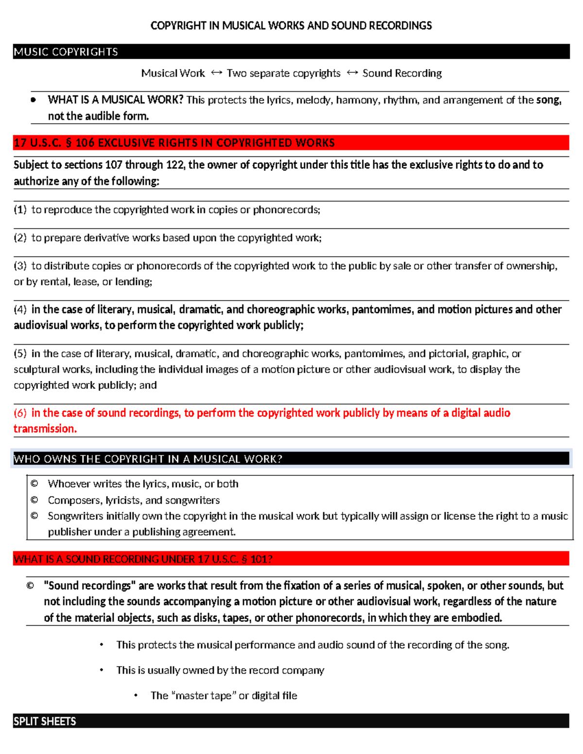 Copyright Outline 3A - COPYRIGHT IN MUSICAL WORKS AND SOUND RECORDINGS ...