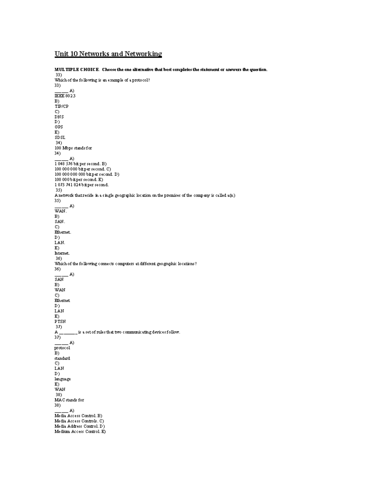 Unit 10- Compsci 1032 complete summarized ntoes - Unit 10 Networks and ...