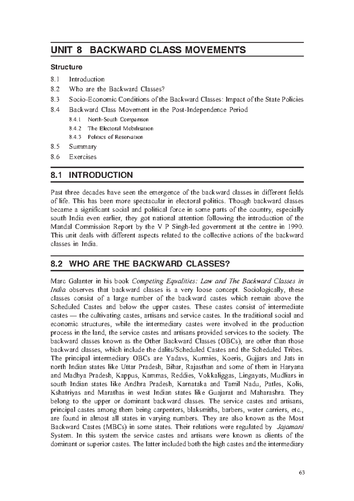 OBC Movement - Sociology - UNIT 8 BACKWARD CLASS MOVEMENTS Structure 8 ...