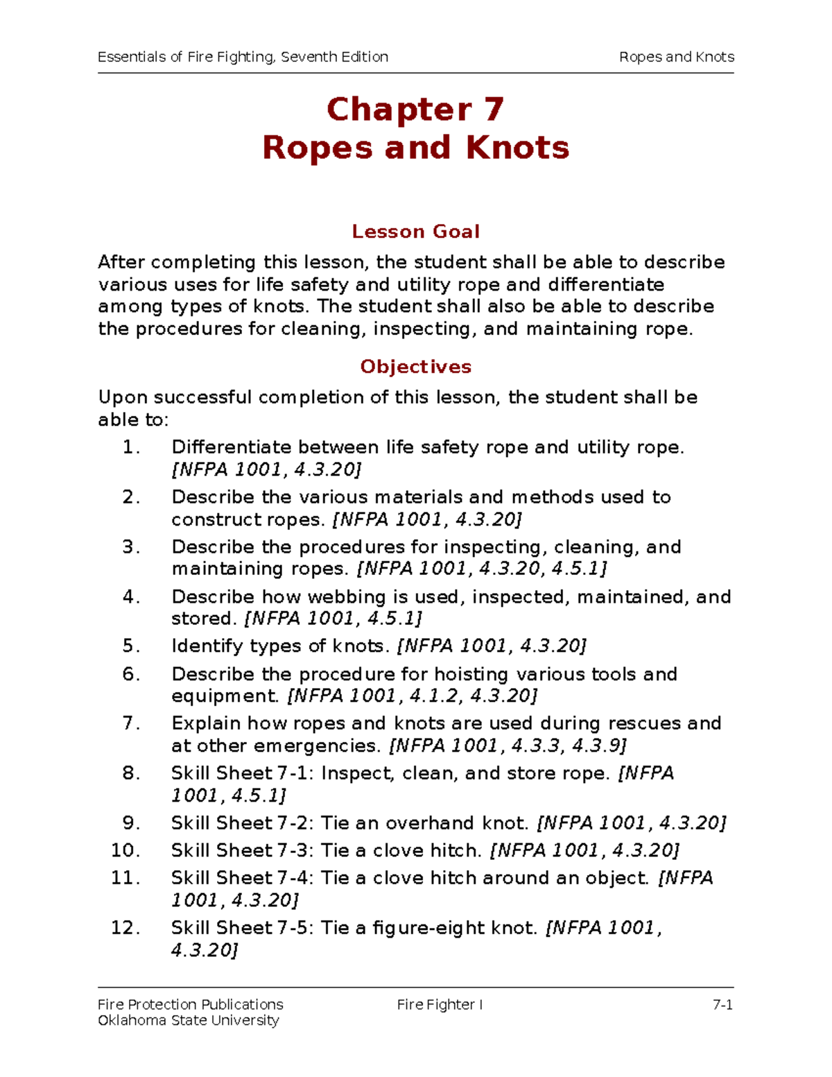 Chapter 7 Lesson Outline - Chapter 7 Ropes and Knots Lesson Goal After ...