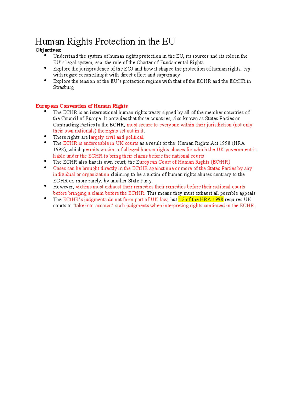 Human Rights work - Human Rights Protection in the EU Objectives ...