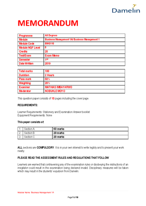 Week 1-4 Revision Test 3 MEC - EBM N4 Revision Test 3: Week 1- CLASS ...