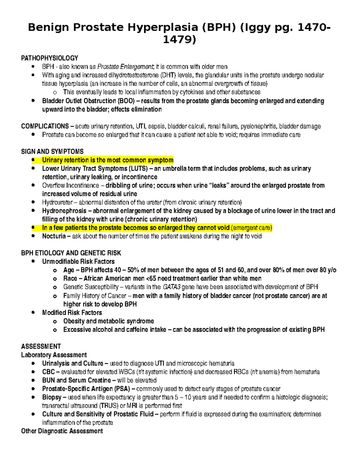Benign prostatic hyperplasia Study Guide - Benign Prostate Hyperplasia ...