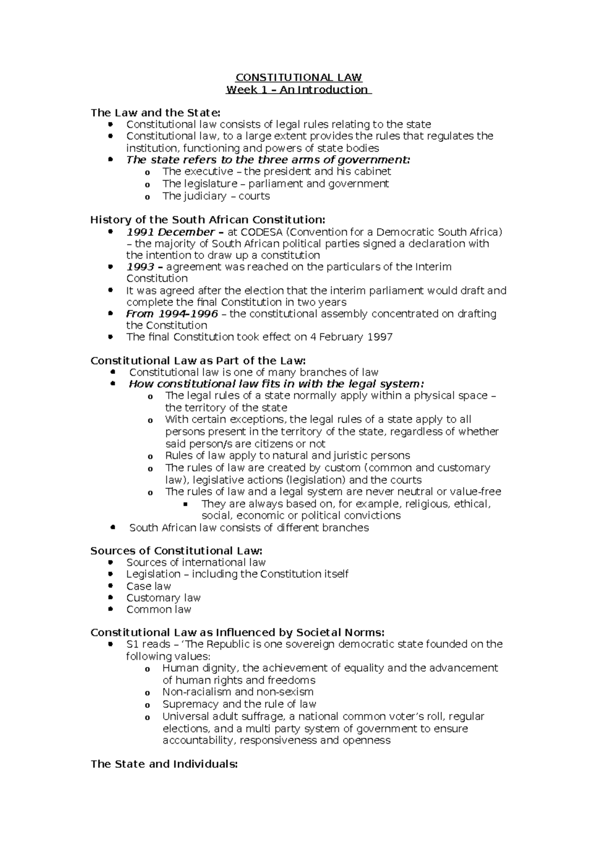 Constitutional LAW - CONSTITUTIONAL LAW Week 1 – An Introduction The ...
