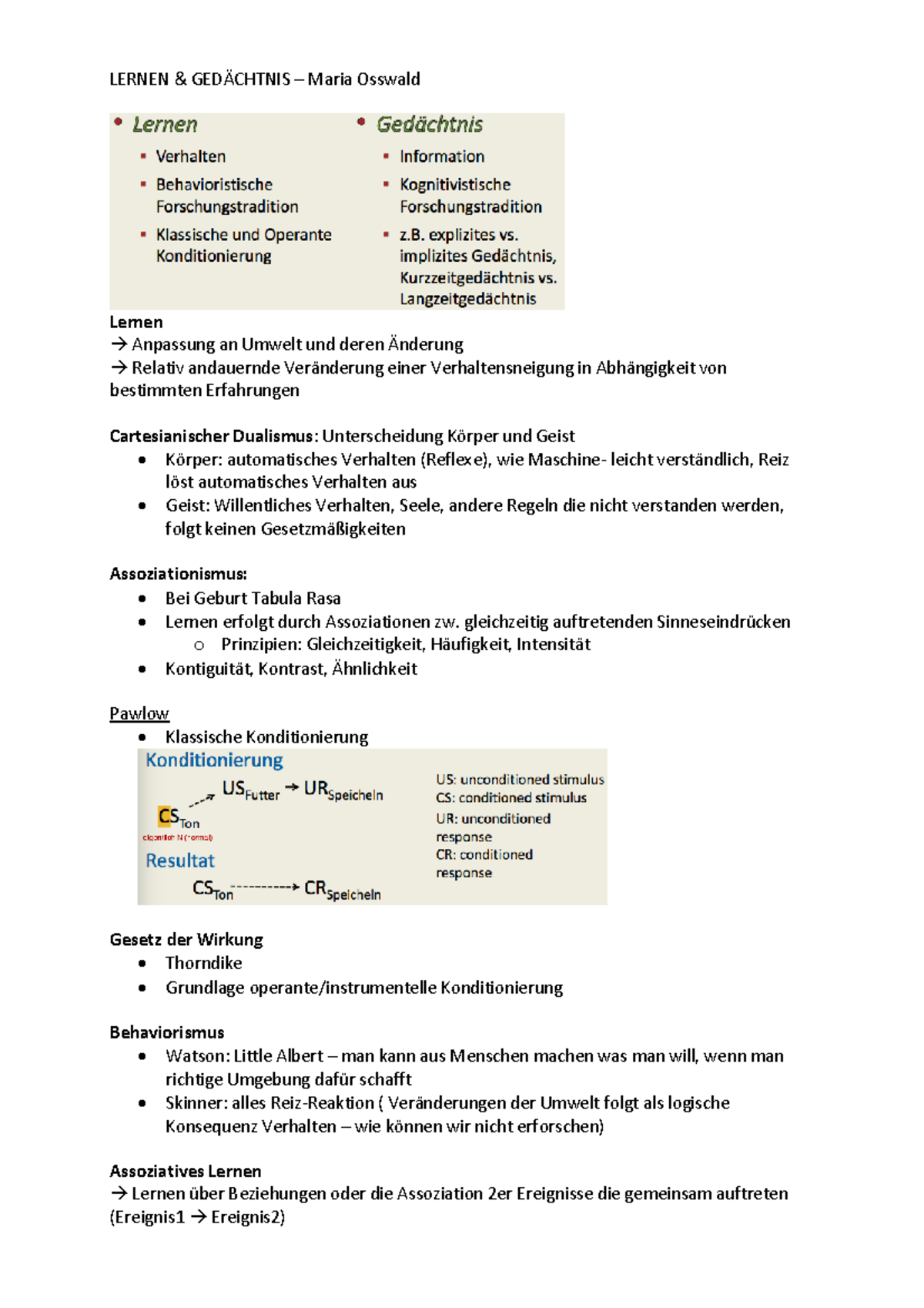 Lernen und Gedächtnis - Zusammenfassung - Warning: TT: undefined function: 22 Warning: TT: - Studocu