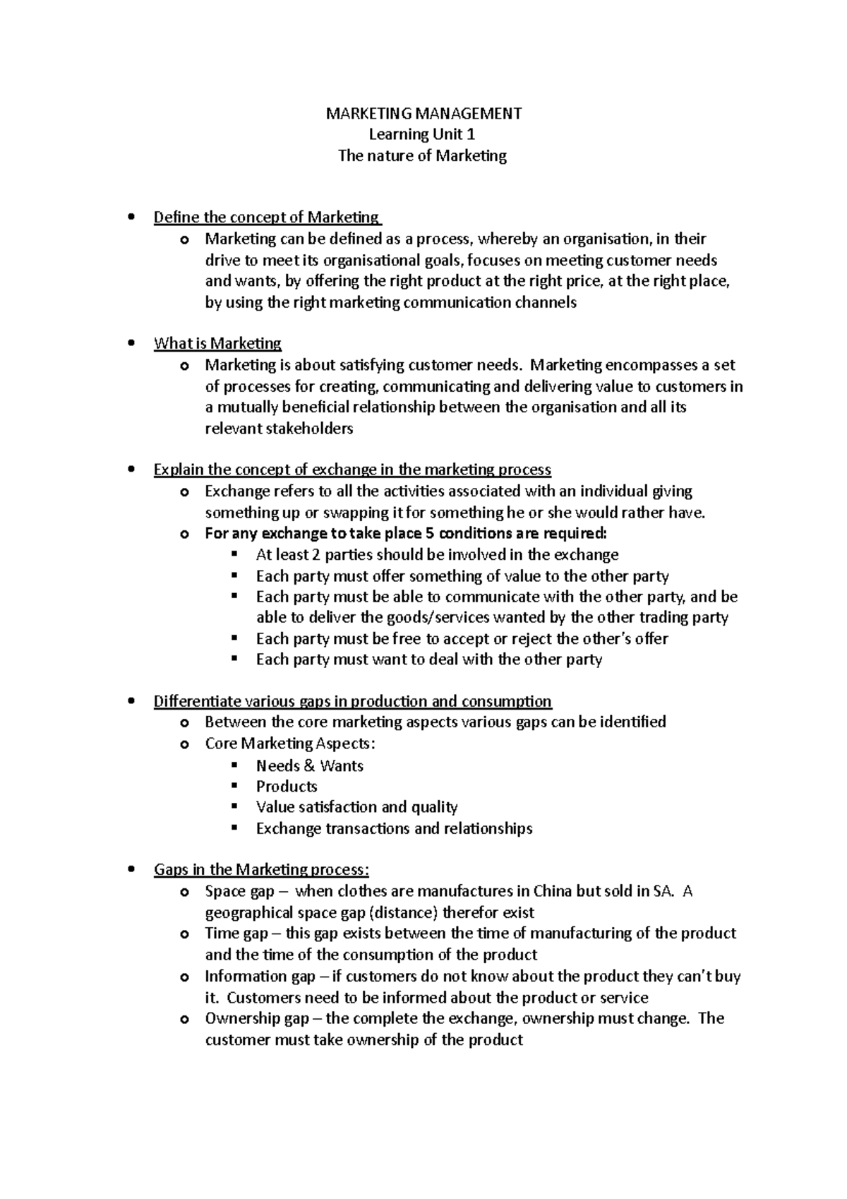 Marketing Management - Chapter 1 - 4 Study Notes - MARKETING MANAGEMENT ...