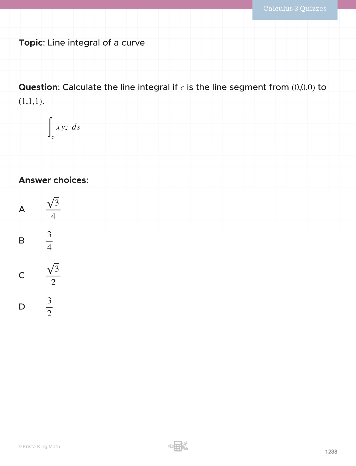 Line+integral+of+a+curve - Topic : Line integral of a curve Question ...