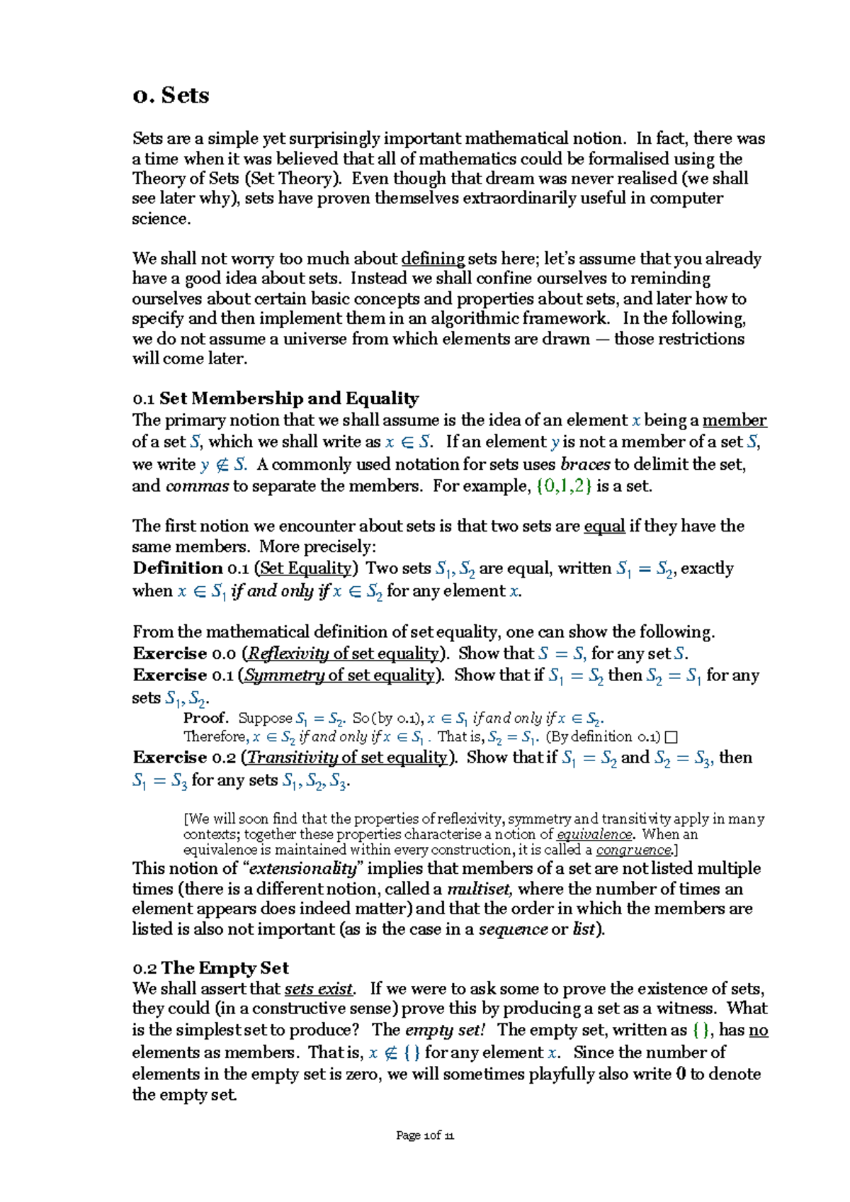 Sets Lecture Notes 1 0 Sets Sets Are A Simple Yet Surprisingly Important Mathematical