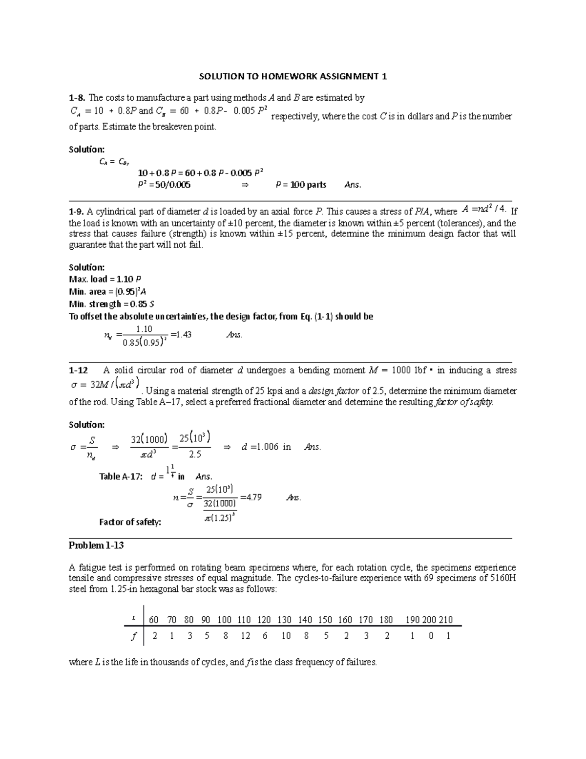 Assignment 1 solutions - SOLUTION TO HOMEWORK ASSIGNMENT 1 1-8. The ...